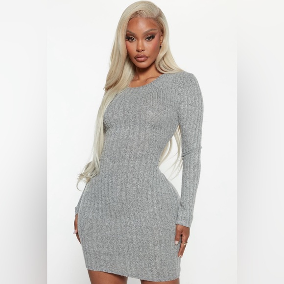 Dresses | Rita Gray Ribbed Mini Dress | Poshmark